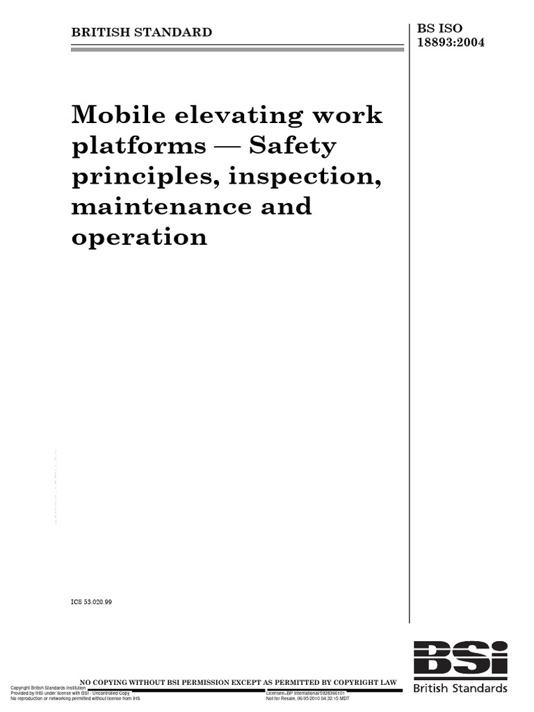Iso 18893 - Plataformas Elevadoras Moviles, Seguridad (Ingles) | PDF