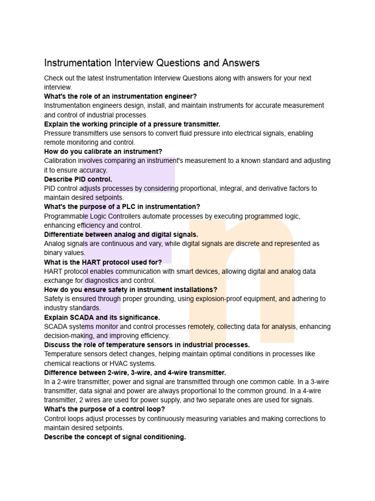 Instrumentation Interview Questions and Answers | PDF | Instrumentation | Programmable Logic ...
