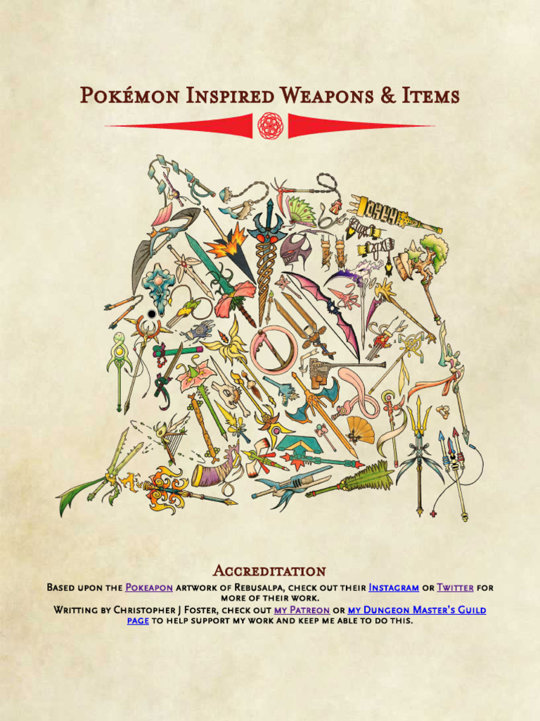 Pokémon Inspired Weapons & Items V0.1.494 | PDF | Sword | Dagger