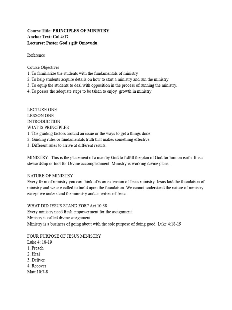 Principles of Ministry | PDF | Jesus | Wisdom