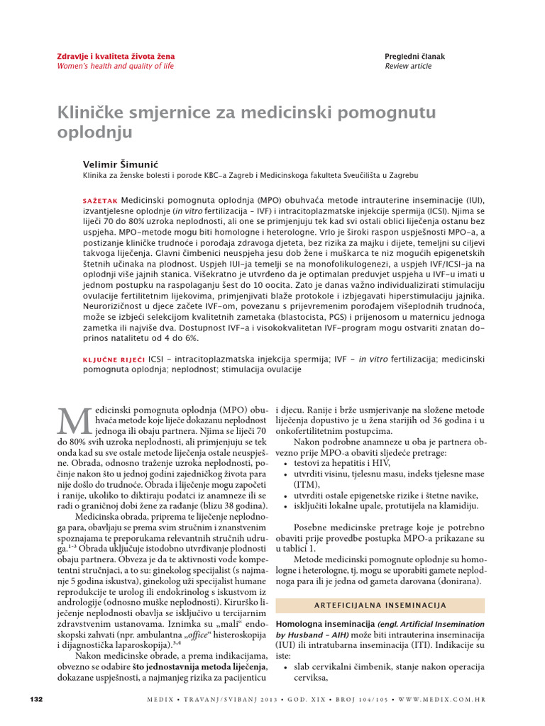 Kliničke Smjernice Za Medicinski Pomognutu Oplodnju | PDF
