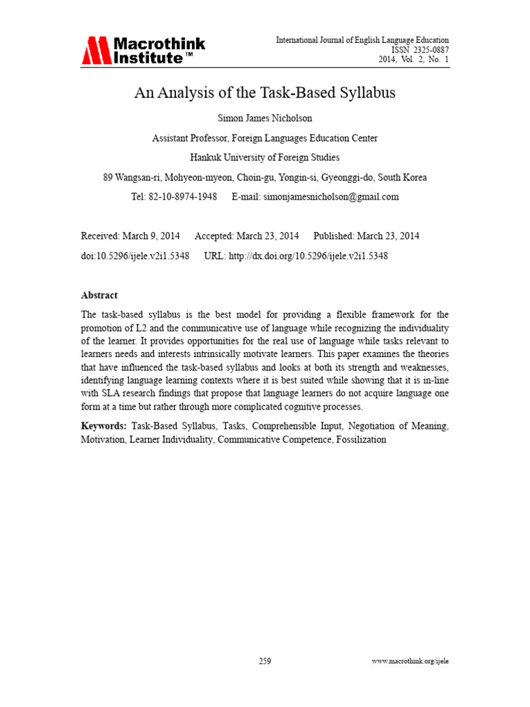 An Analysis of The Task-Based Syllabus | PDF | Second Language | Second ...