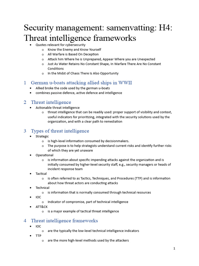 Samenvatting H4 Threat Intelligence | PDF | Vulnerability (Computing) | Computer Security