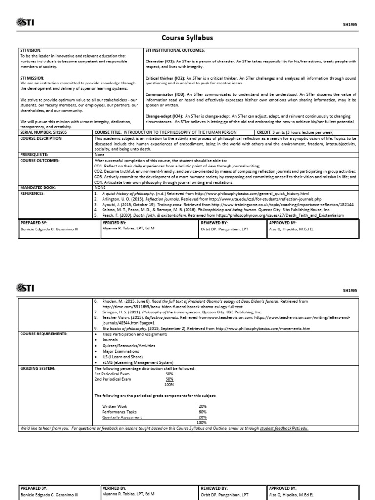 Syllabus and Course Outline | PDF | Liberal Arts Education | Cognition Syllabus and Course Outline | PDF | Liberal Arts Education | Cognition