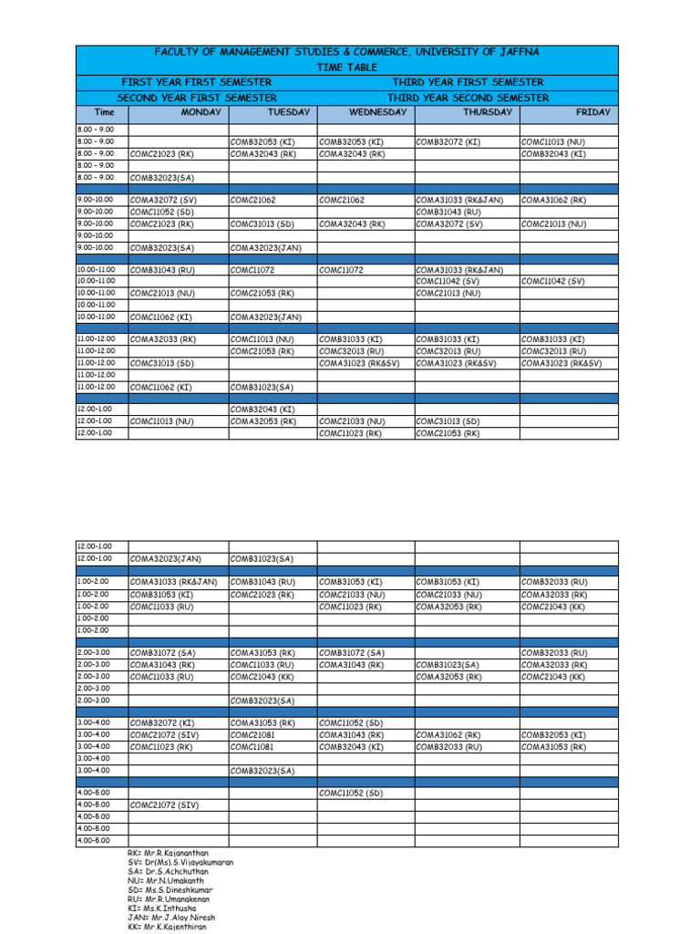 Time Table 2024 | PDF