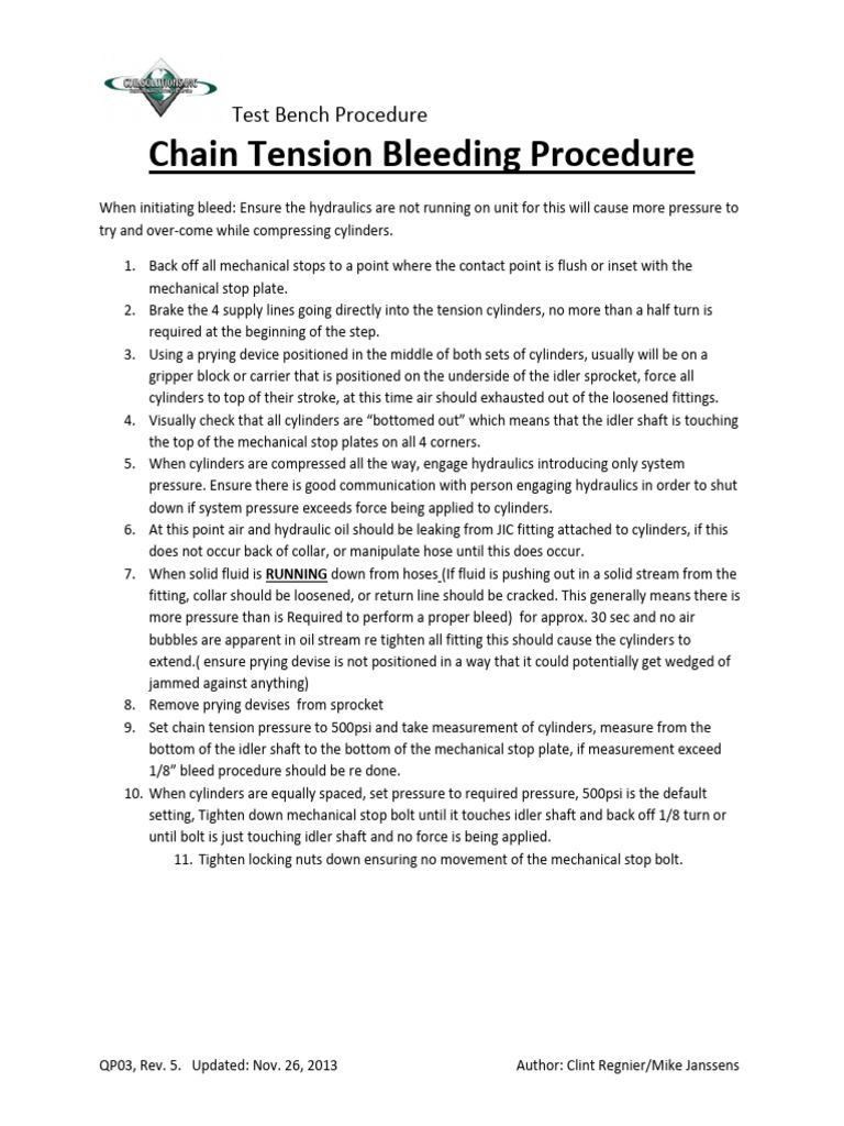 Chain Tension Bleeding Procedure | PDF | Mechanical Engineering