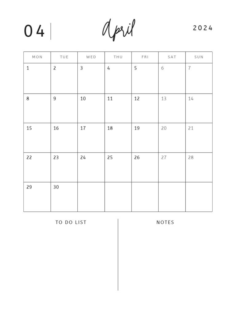 Black and White Simple Personal 2024 Year Calendar Planner | PDF ...