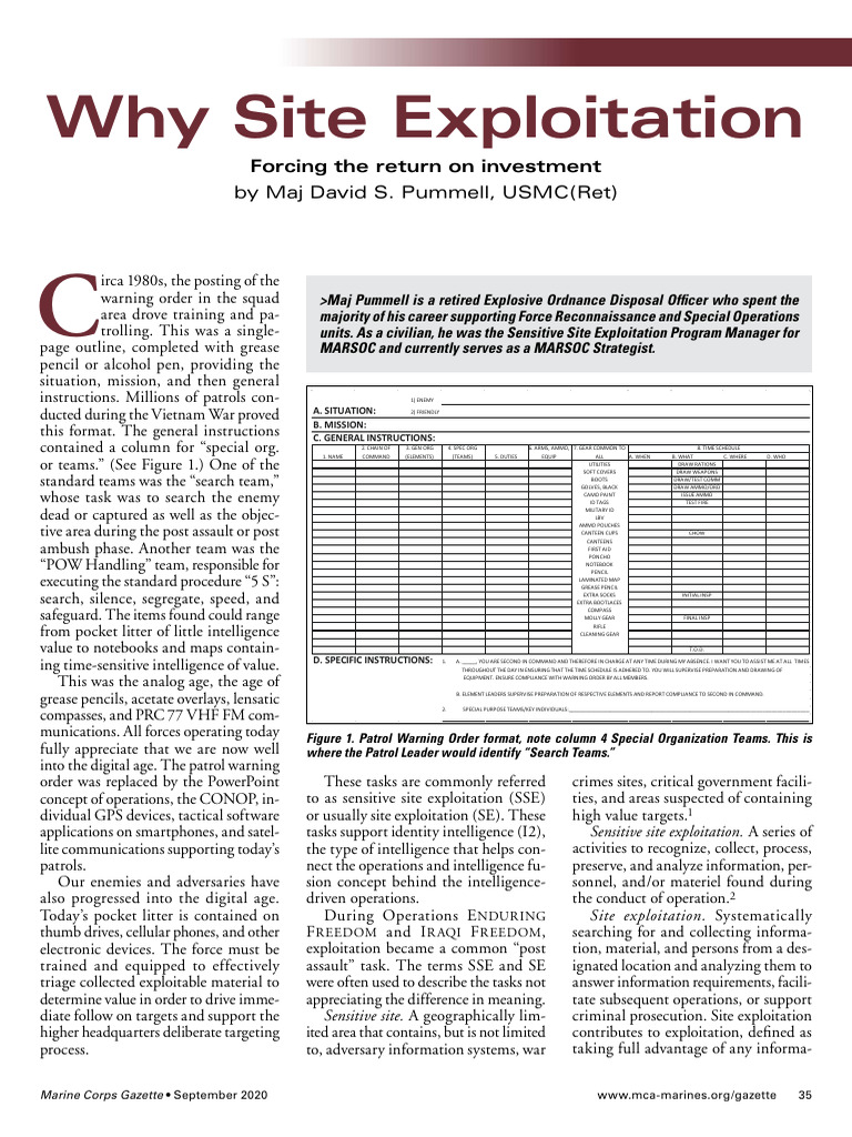 35 Why Site Exploitation | PDF | Military Intelligence | Improvised Explosive Device