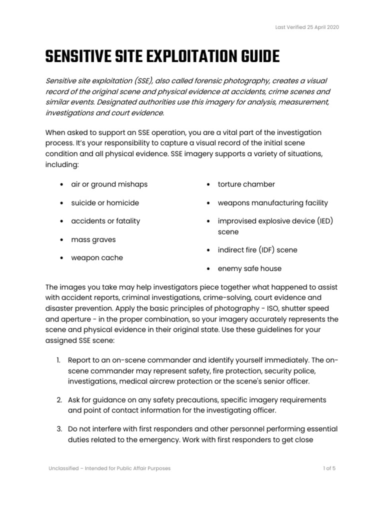 SENSITIVE SITE EXPLOITATION GUIDE | PDF | Imaging
