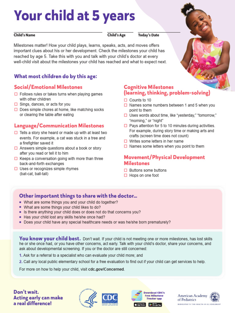 Milestone For 5 Years Old | PDF | Liberal Arts Education | Behavior ...