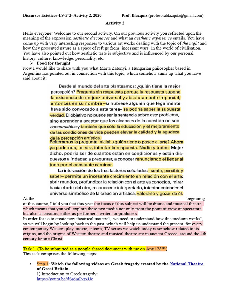 Activity 2 Aesthetic Discourses - 5 - LV | PDF | Theatre | Tragedy