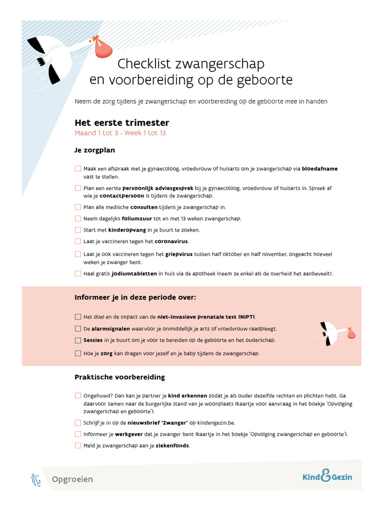 Checklist Zwangerschap en Voorbereiding Opde Geboorte | PDF