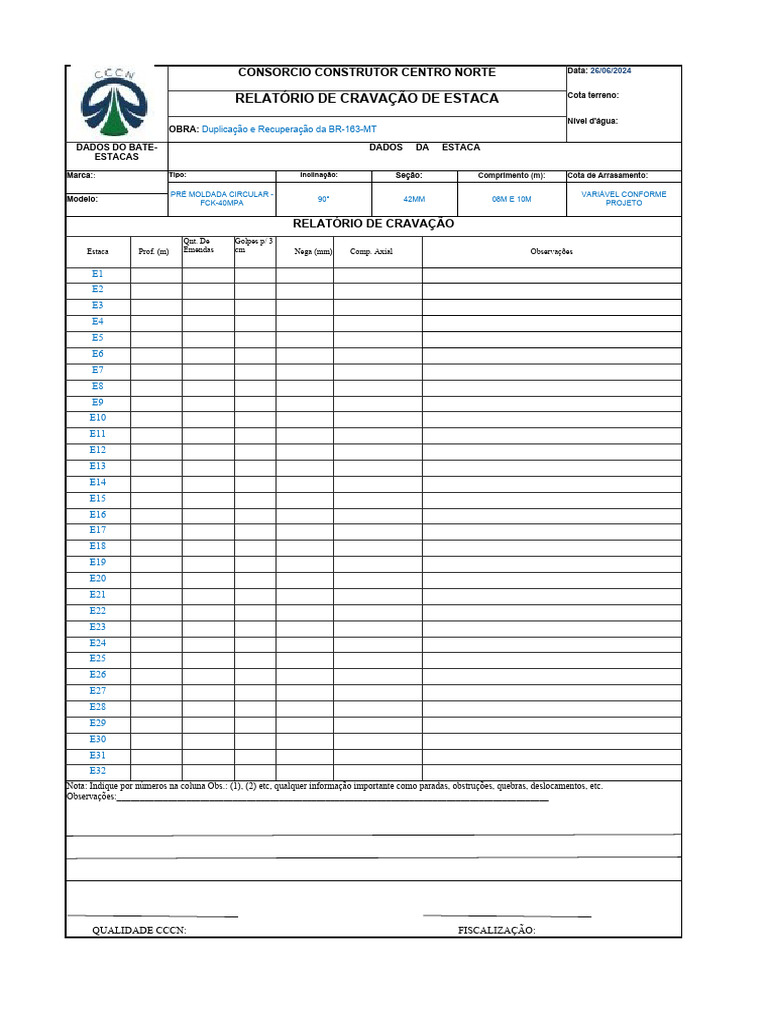 Relatorio de Cravacao de Estaca | PDF