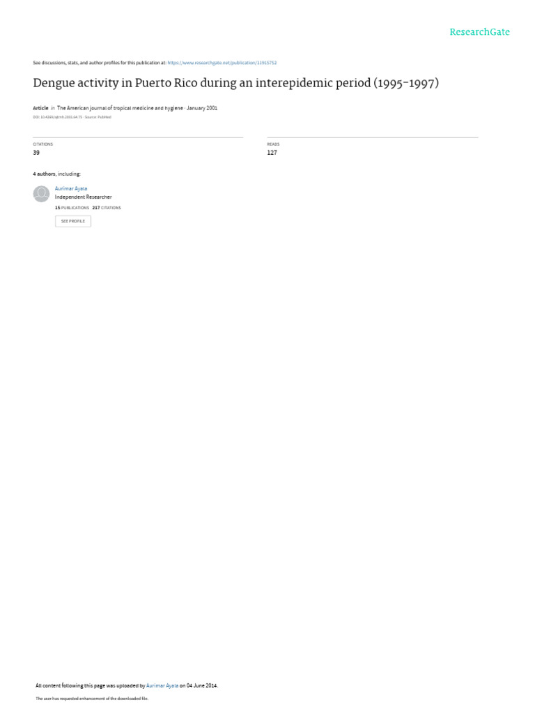 Dengue Activity in Puerto Rico During An Interepid | PDF | Antibody ...