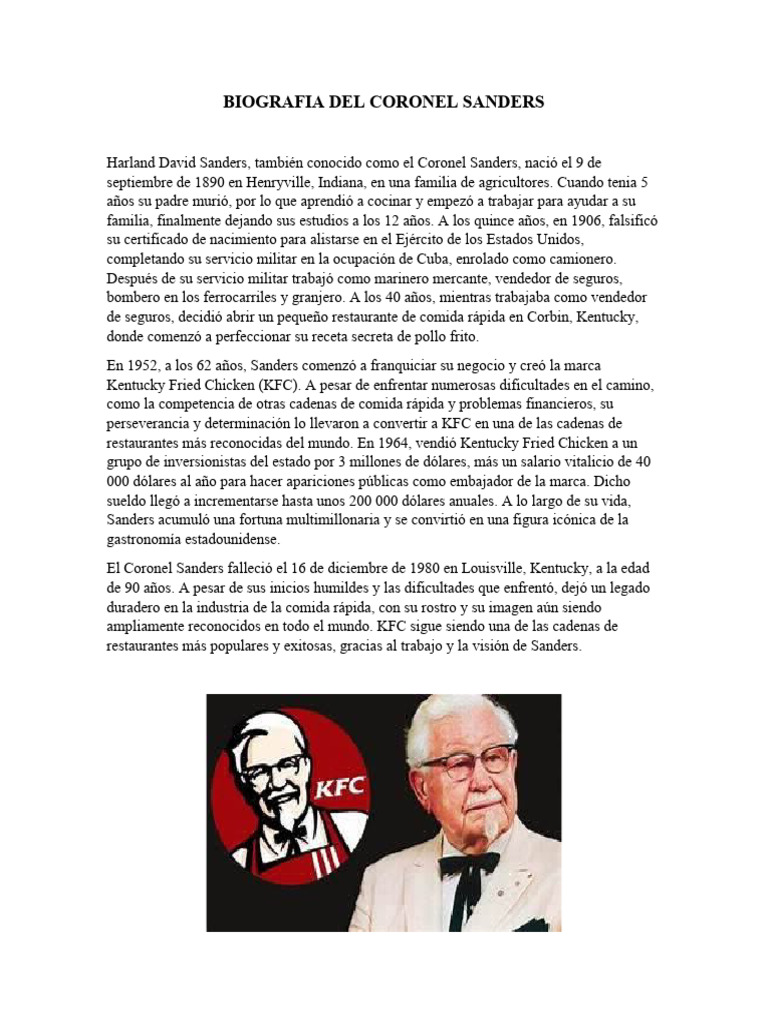 Biografia del Coronel Sanders | PDF