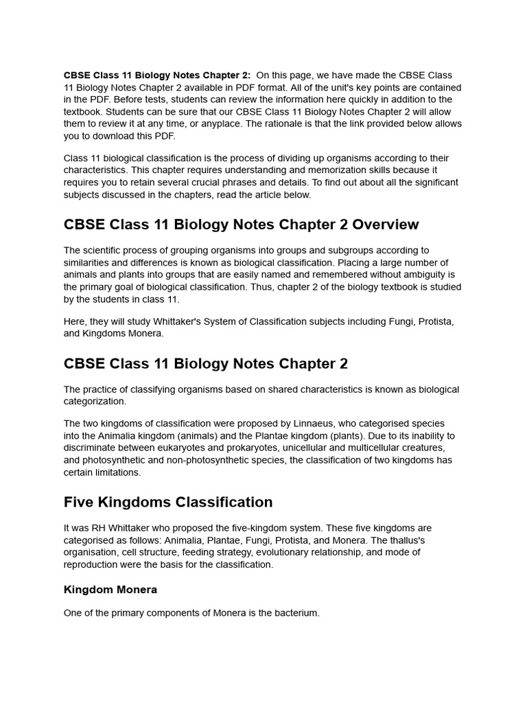 Biological Classification Notes | PDF | Protozoa | Sexual Reproduction