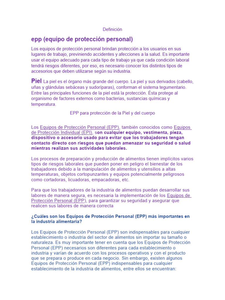 Epp Cuerpo | PDF | Guante | Alimentos