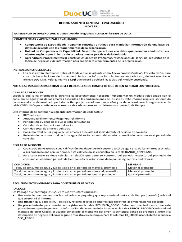 MDY3131 - Reforzamiento Central E3 | PDF | SQL | Lenguaje de programación