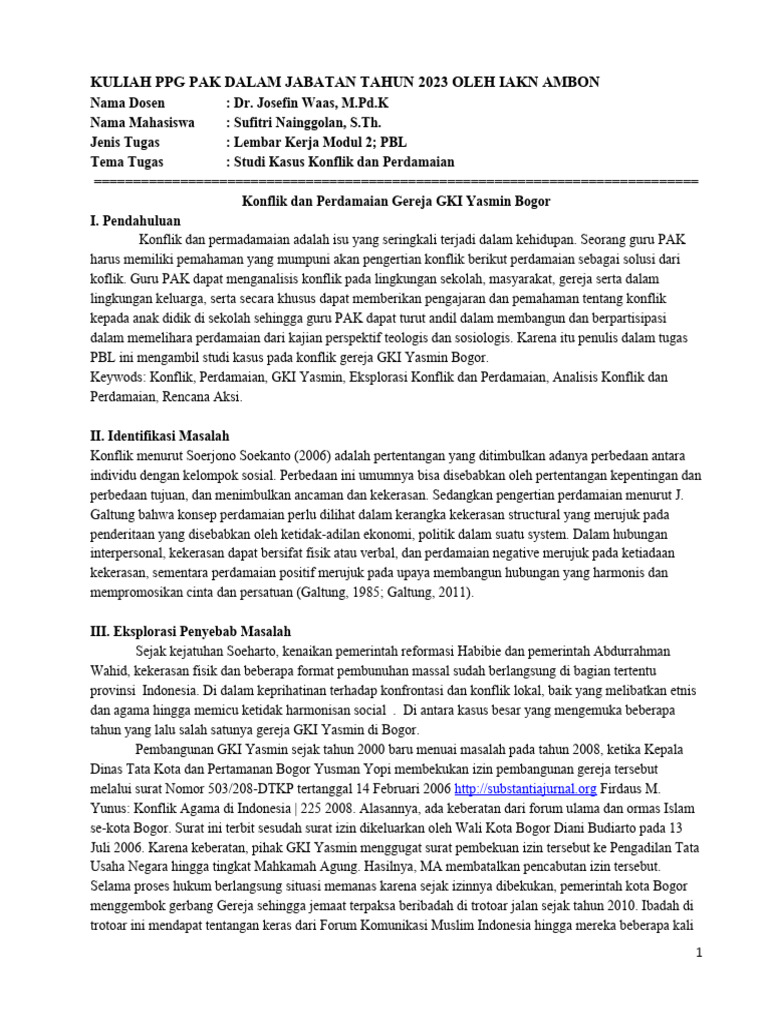 Konflik Dan Perdamaian GKI Yasmin | PDF