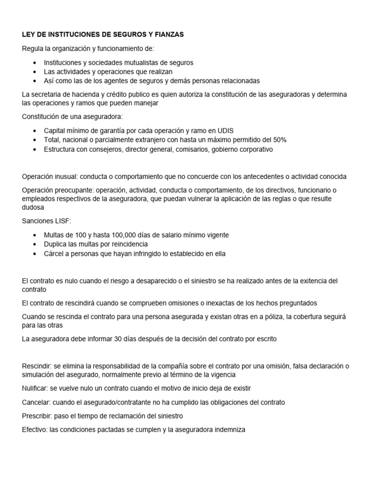 LEY DE INSTITUCIONES DE SEGUROS Y FIANZAS | Descargar gratis PDF | Seguro | Póliza de seguros
