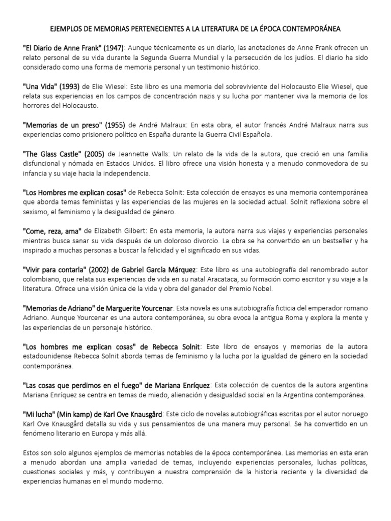 Ejemplos De Memorias Pdf Novelas Anne Frank