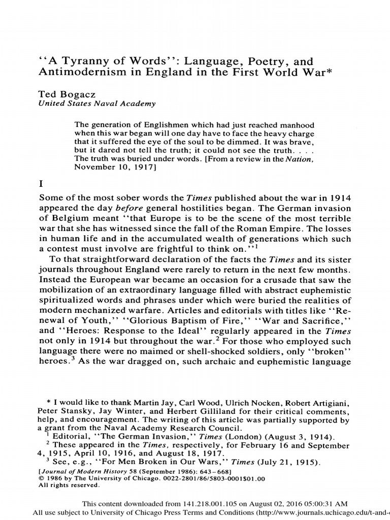 Language and War: English Poets' Truth | PDF
