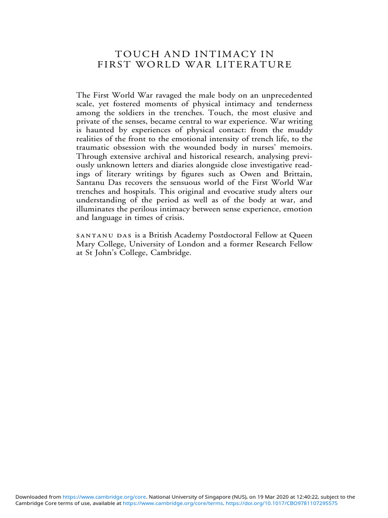 Das. - Touch and Intimacy in First World War Literature-Cambridge ...
