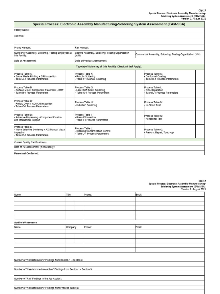 CQI-17 Soldering System Assessment Guide | PDF