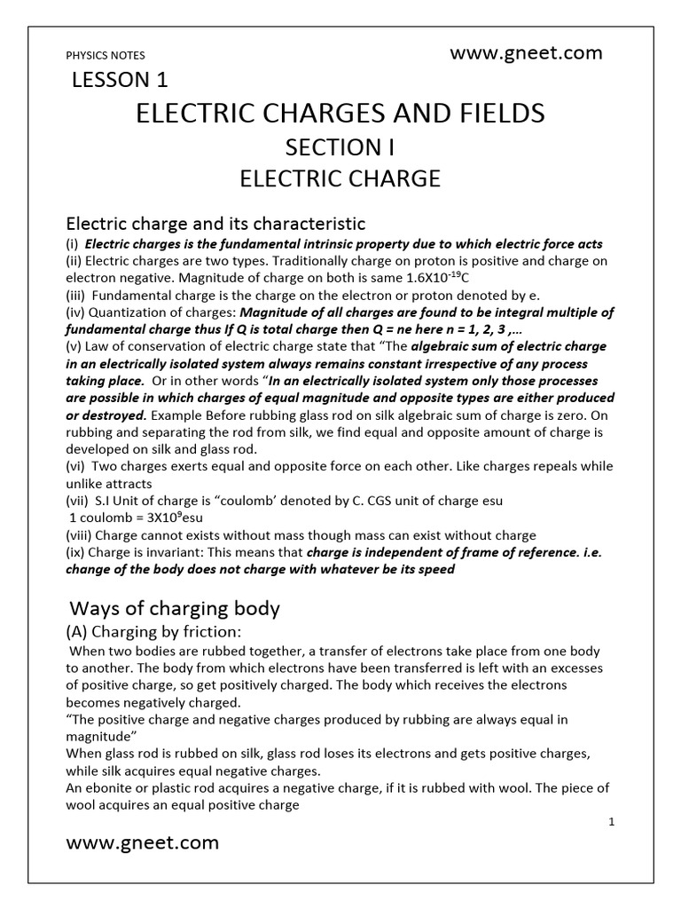 Electric Charge and Field | PDF | Electric Charge | Force