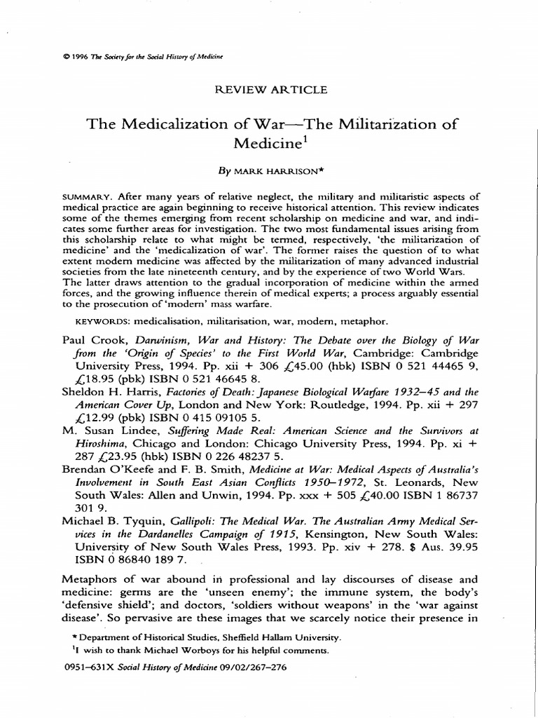 Medicalization and Militarization of War | PDF | Medicine | Gallipoli ...