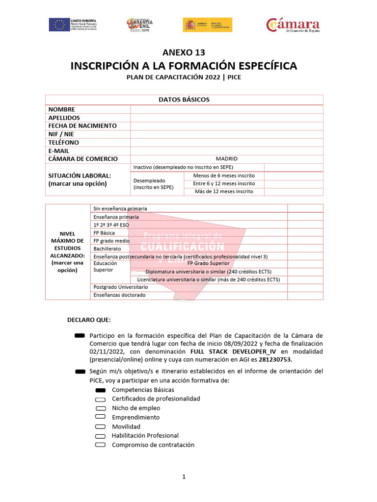 Anexo 13 Formación Específica Inscripción Alumno Alex Rodolfo Rivera Tacuri | PDF