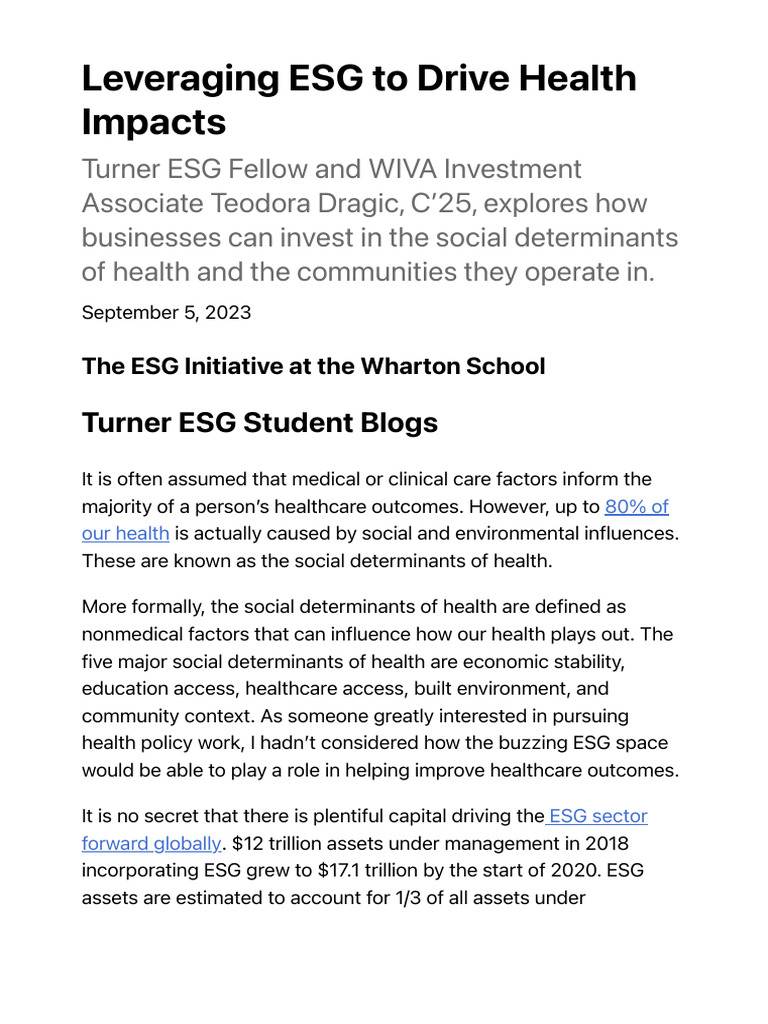 ESG's Role in Enhancing Health Outcomes | PDF | Health Care | Governance