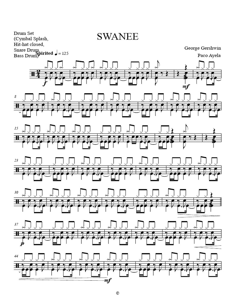 Swanee - Drum Set (Cymbal Splash, Hit-hat Closed, Snare Drum, Bass Drum ...