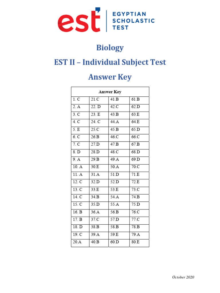 EST II - Biology - October 2020 - AK | PDF