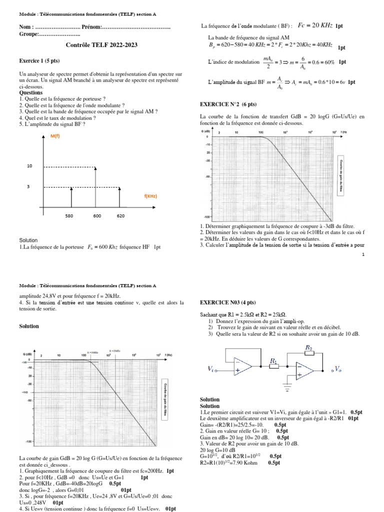 controleTELF2023 Corrige | PDF | Modulation | Radiation électromagnétique