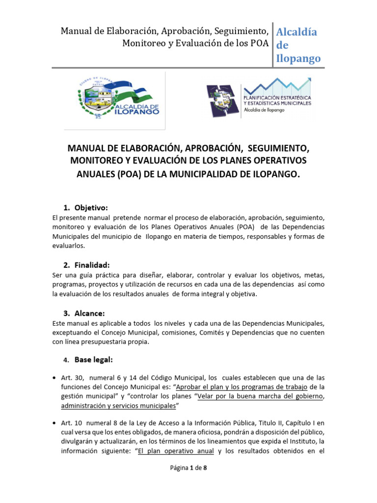 2 Manual de Elaboración Seguimiento y Evaluacion de Los POA Aprobado Por Acuerdo N° 9 de Ac. N ...