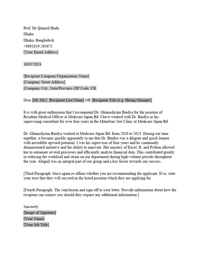 Reference Letter Template | PDF | Residency (Medicine) | Mentorship