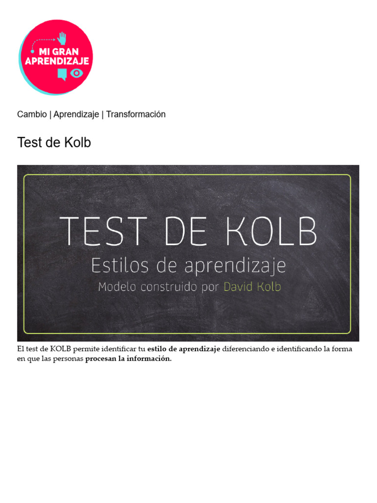 Test de Kolb: Estilos de Aprendizaje | PDF | Aprendizaje | Experiencia