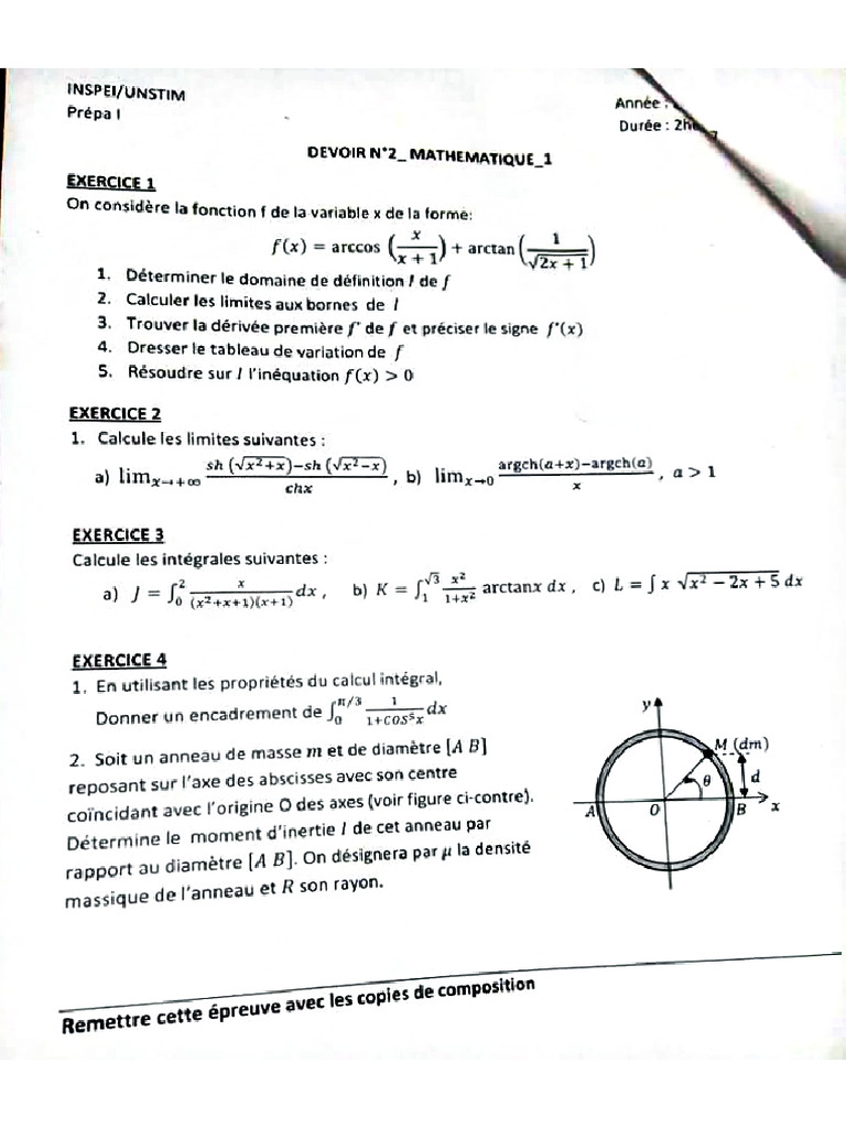 Ã©preuve Maths 1-1 | PDF