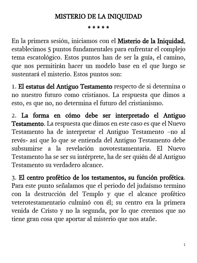 El Misterio de La Iniquidad | PDF | Viejo Testamento | Segundo advenimiento