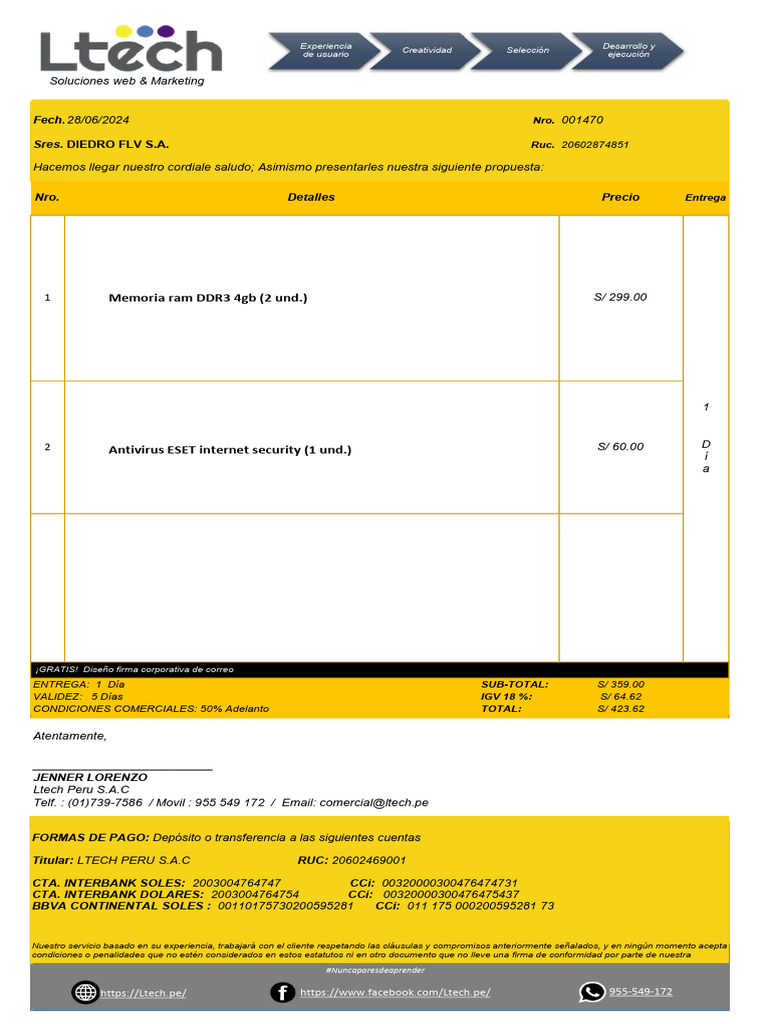 Propuesta Comercial Ltech: Servicios y Precios | PDF
