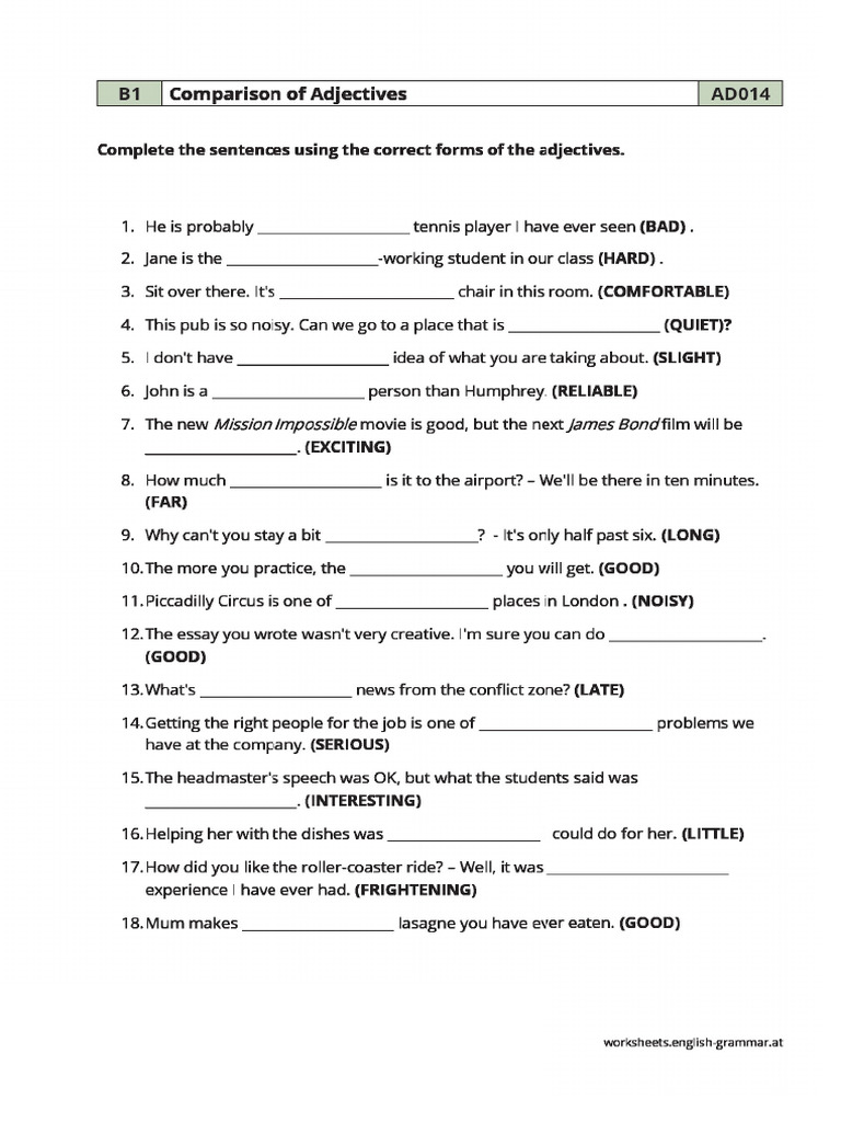 Comparison of Adjectives | PDF