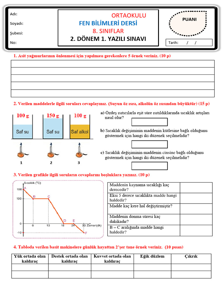 8 Sinif Fen Bilimleri Yazili Senaryo 1 Ve Cevap Anahtari 3 | PDF