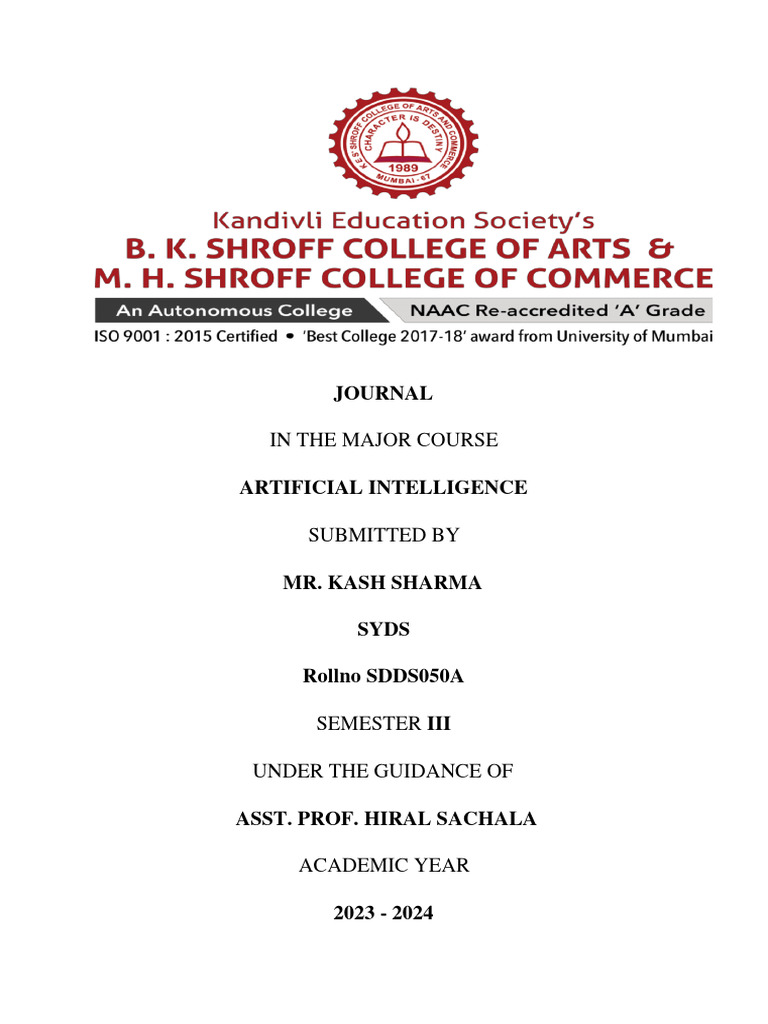 Sdds050a Ai Journal | PDF | Applied Mathematics | Algorithms