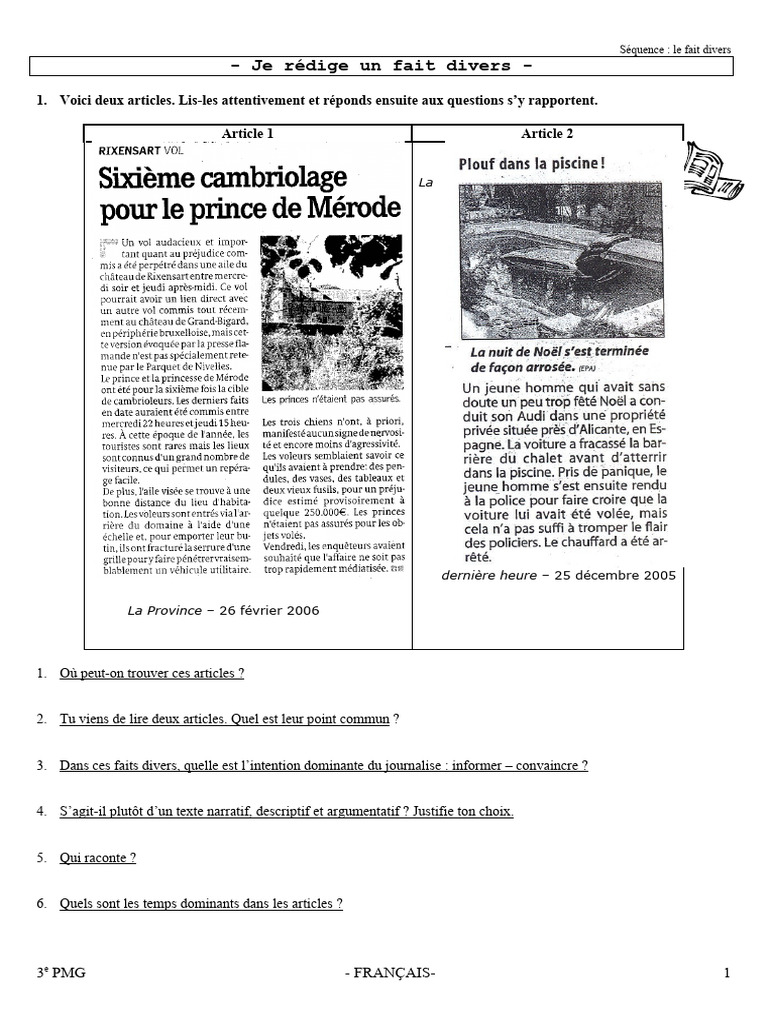 Comprendre le fait divers en français | PDF | Verbe | Mécanique du langage
