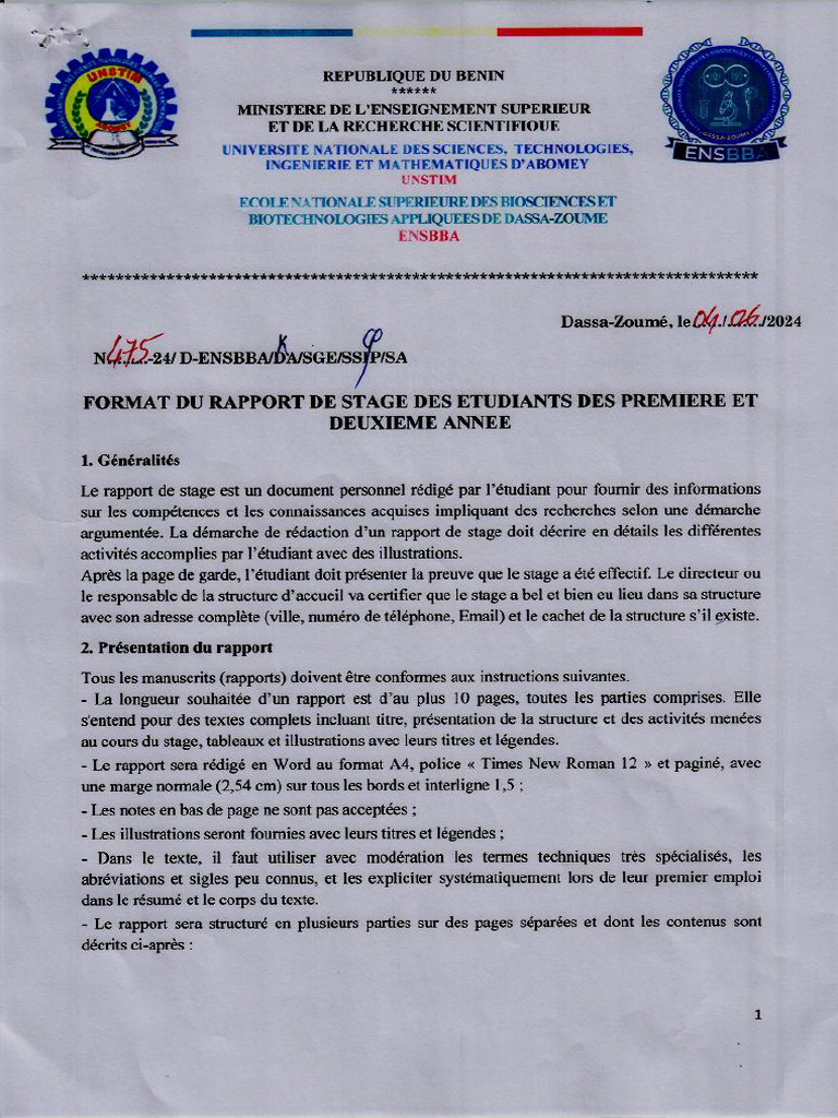 Format du rapport de stage premiere e deuxieme annee | PDF