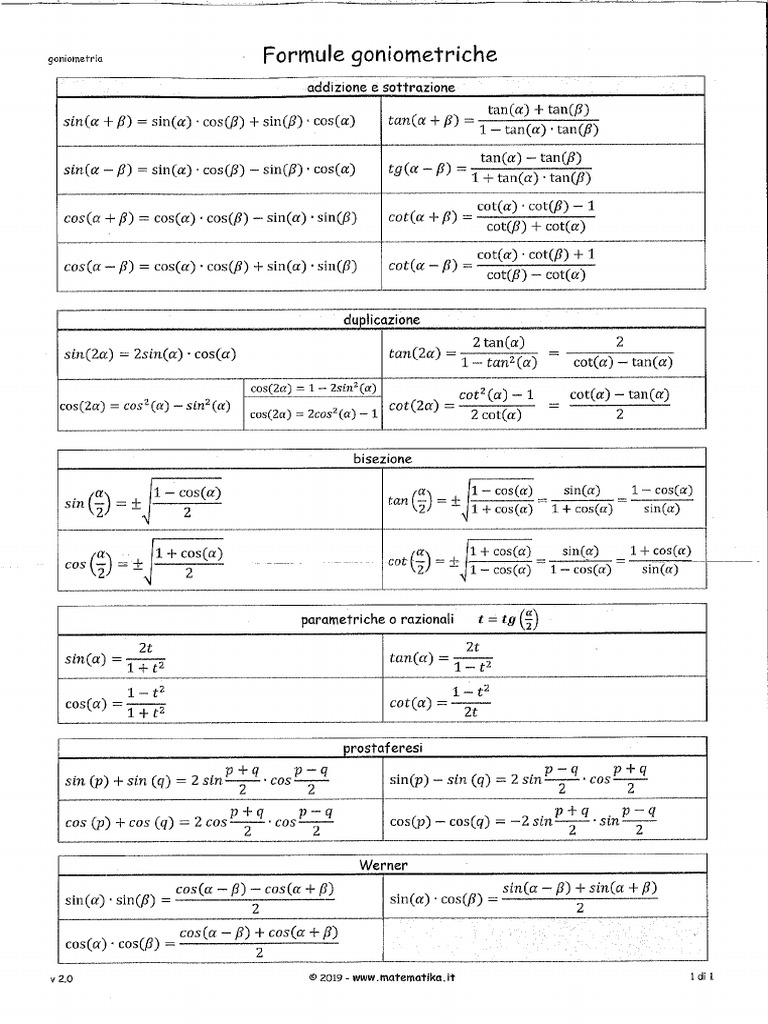 Formule Goniometriche | PDF
