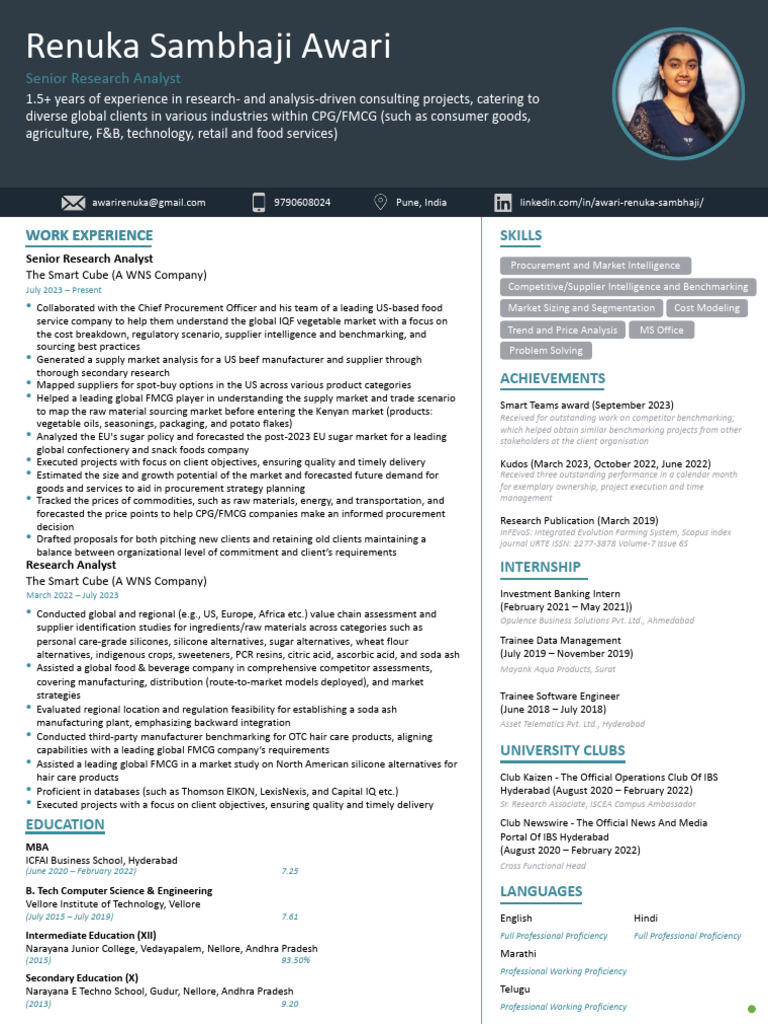 Renuka Sambhaji Awari Resume | PDF | Procurement | Supply Chain