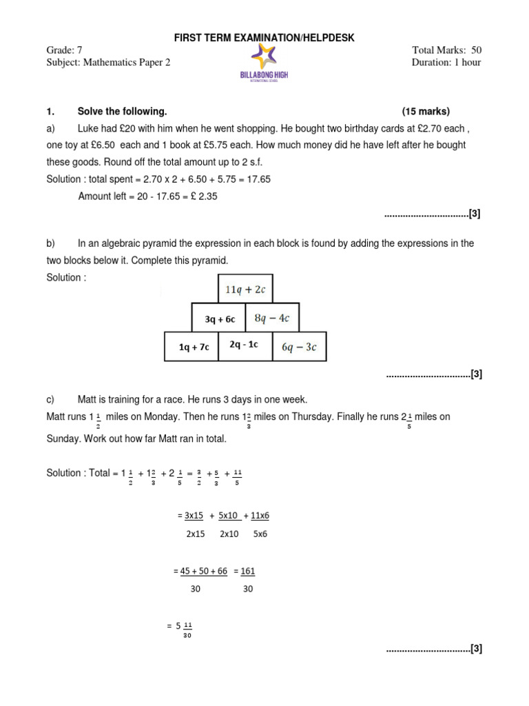 04 - CAIE7 - Maths - T1 - Paper - 2 - HD | PDF | Mathematical Concepts ...