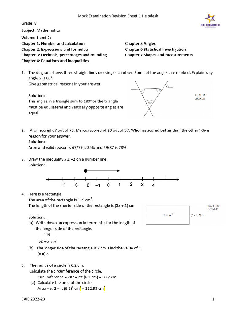 Grade 8 Math Revision Sheet CAIE | PDF | Area | Triangle